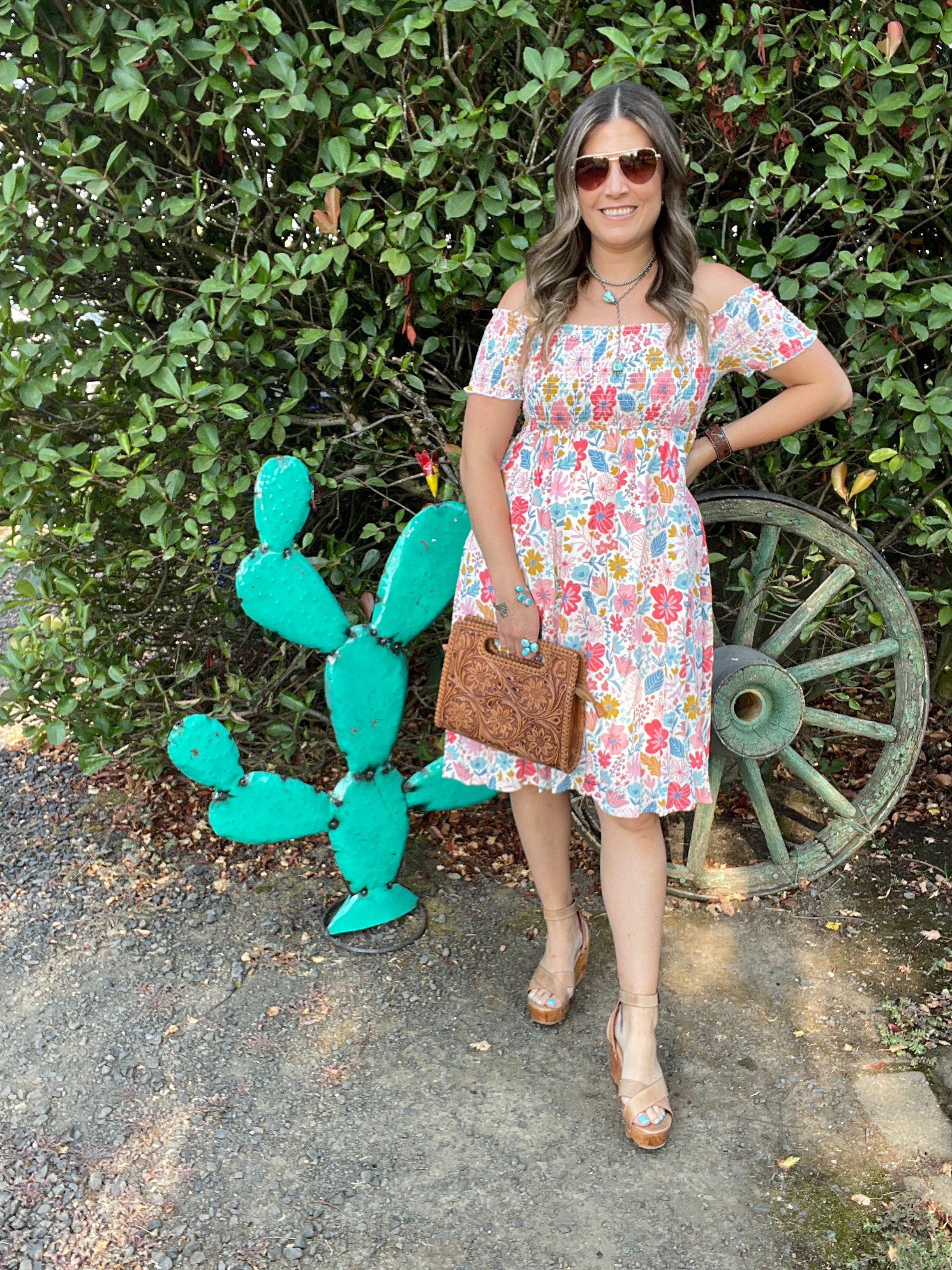 Blakeley designs floral dress for women smocked sleeves